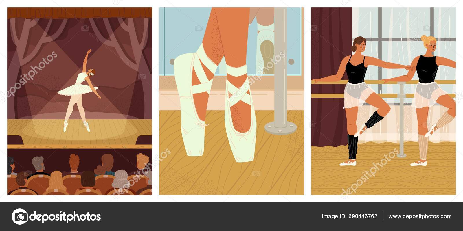 Ballet Card Template Set Beautiful Ballerina Wearing Tutu Dress ...