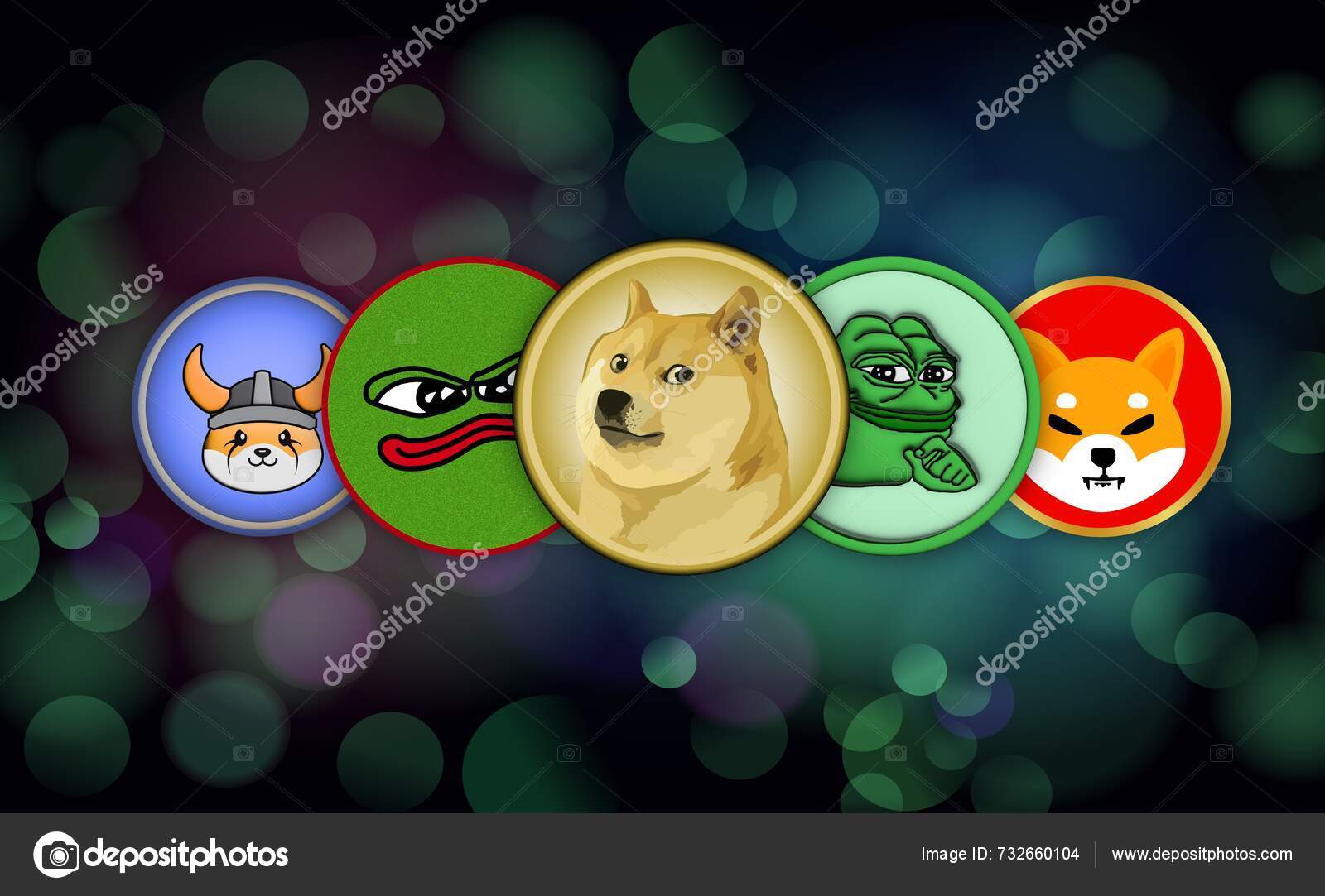 Various Memecoin Logos Digital Background Illustrations — Stock Photo ...
