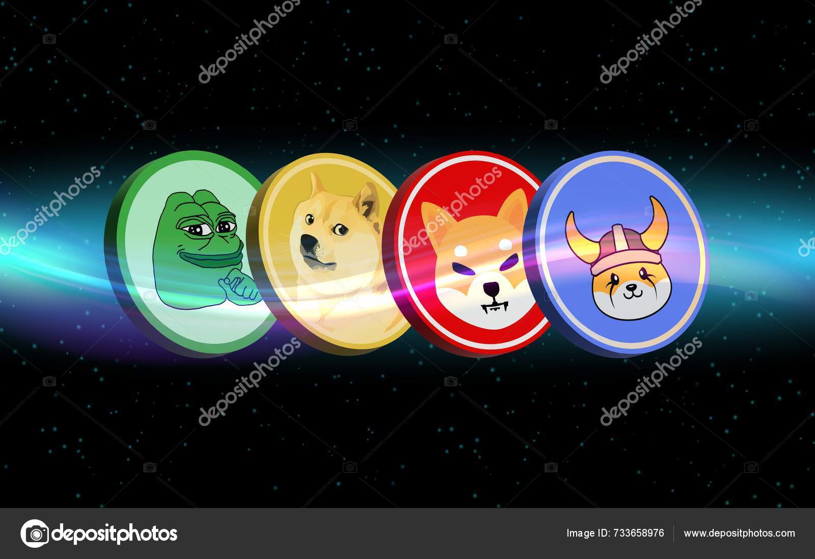 Various Memecoin Logos Digital Background Illustrations — Stock Photo ...