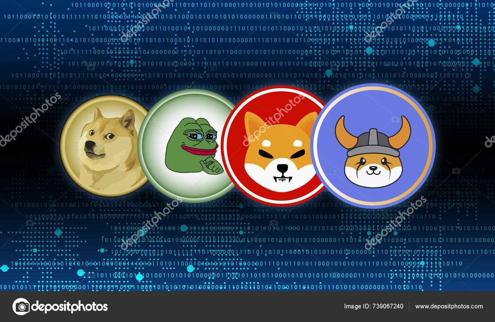 Various Memecoin Logos Digital Background Illustrations — Stock Photo ...