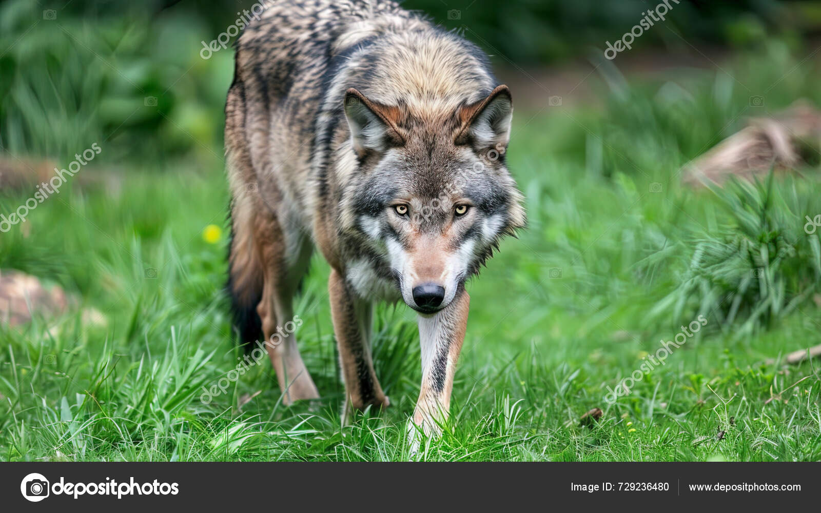 Close Wild Wolf Park Beautiful Wolf Grass Portrait Wolf — Stock Photo ...