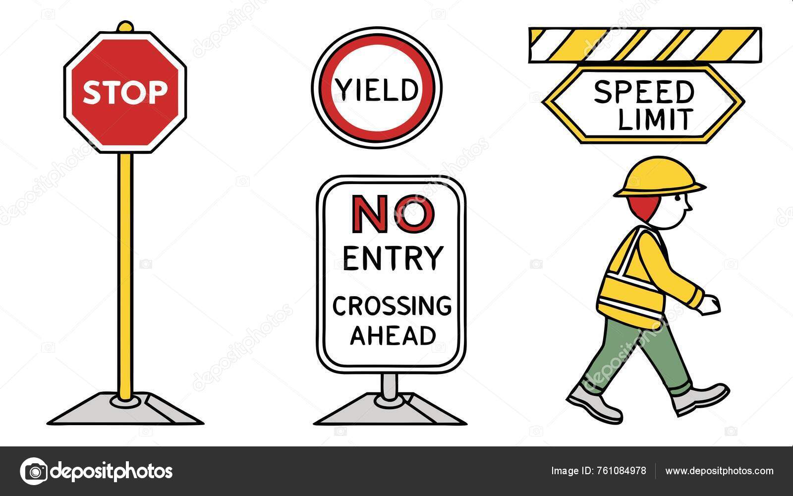 Road Signs Isolated White Illustration Road Signs Road Signs Set ...