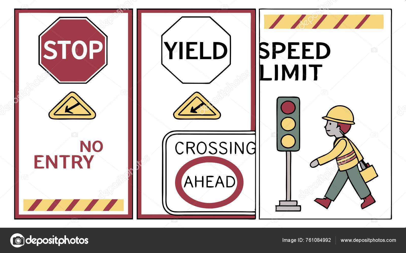 Road Signs Isolated White Illustration Road Signs Road Signs Set ...