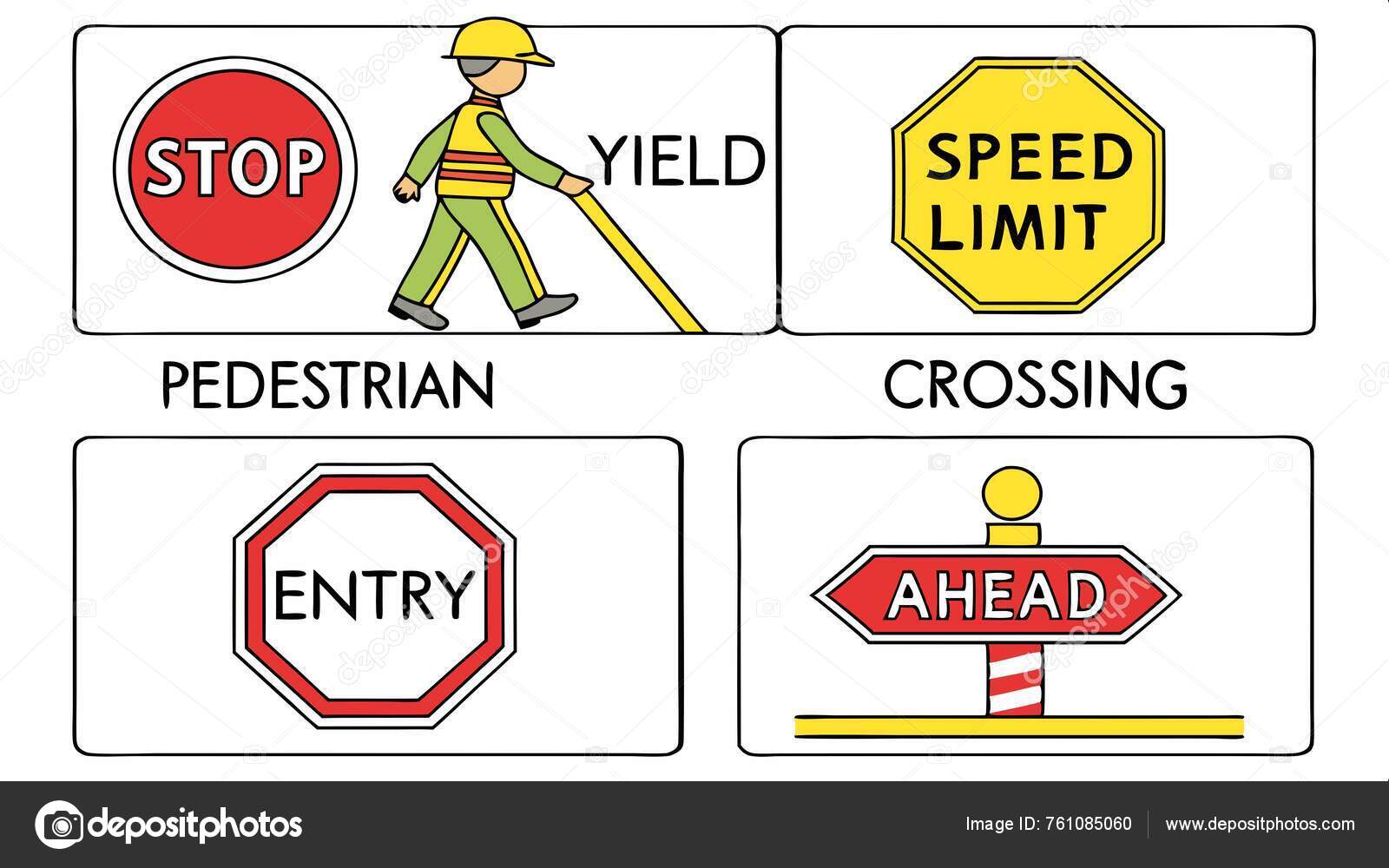 Señales Tráfico Aisladas Blanco Ilustración Señales Tráfico Señales ...