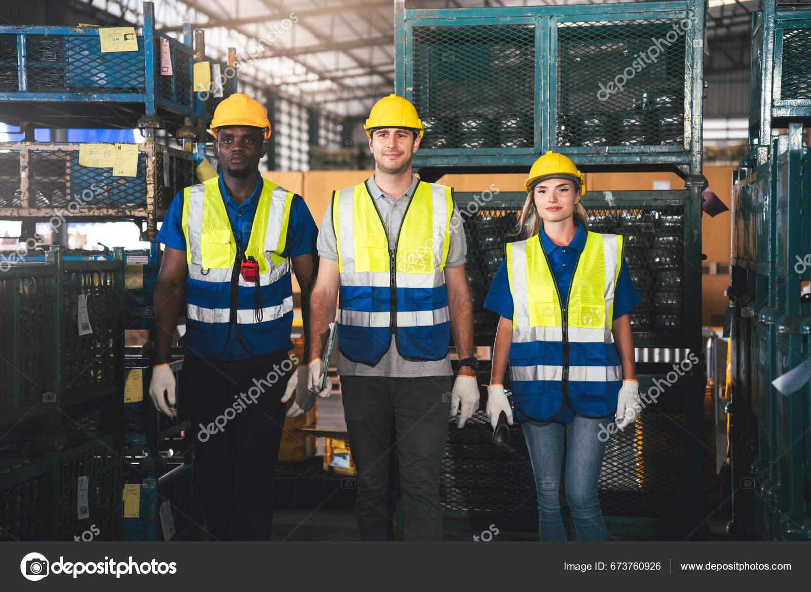 Group Diverse Warehouse Factory Workers Working Together Storehouse ...
