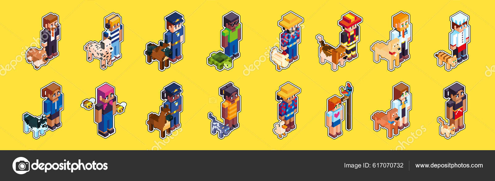 Set Group People Minecraft Figure Color Vector Illustration Stock ...