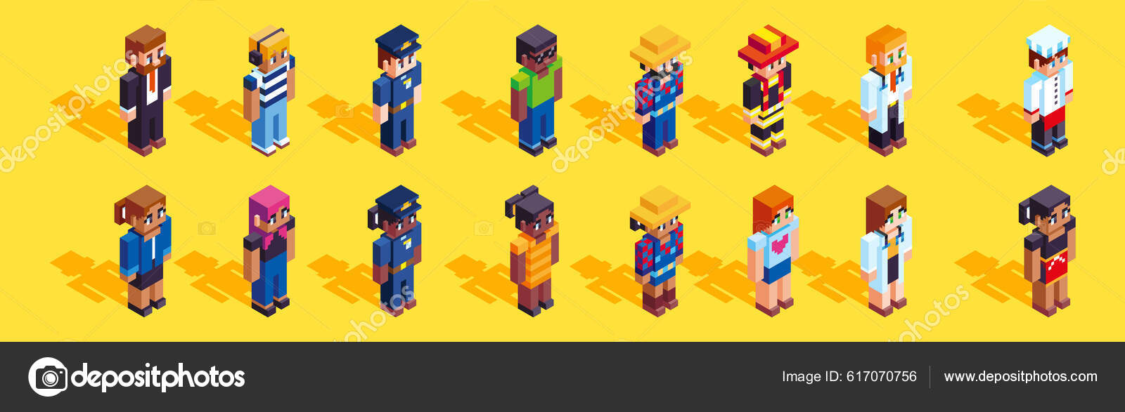 Set Group People Minecraft Figure Color Vector Illustration Stock ...