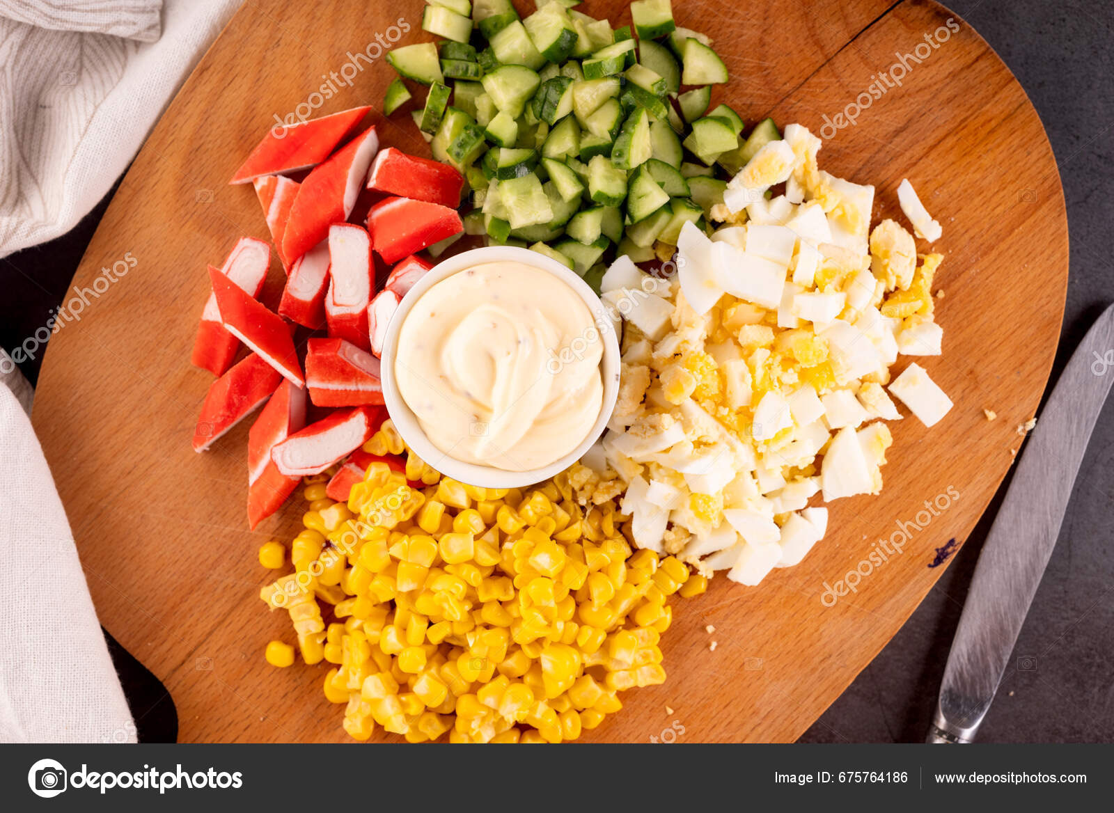 Crab Sticks Salad Ingredients Surimi Eggs Corn Cucumber Sause ...
