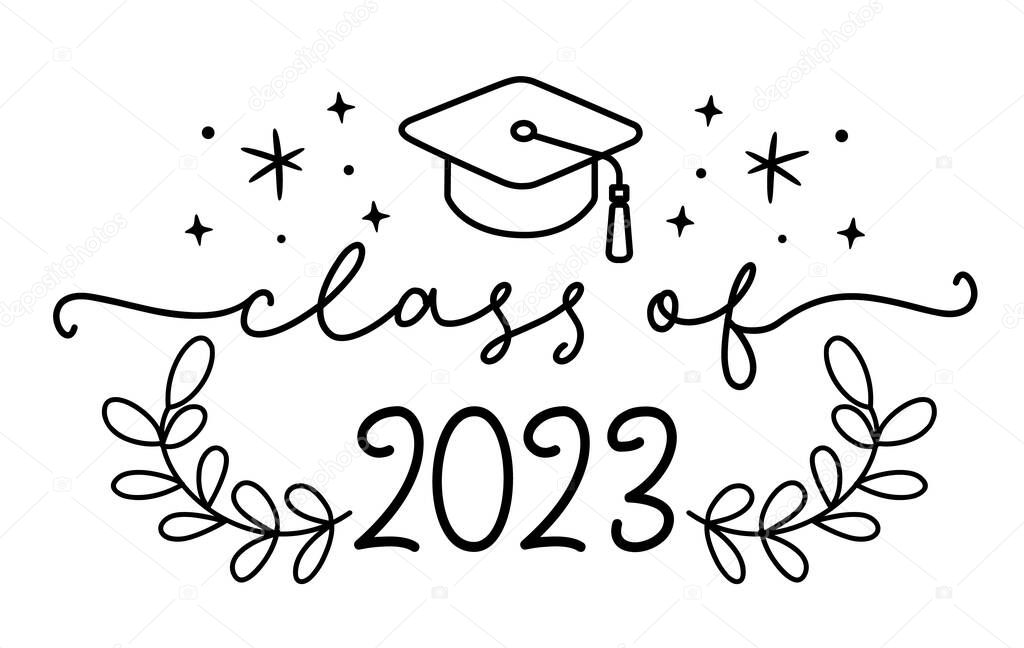 CLASS OF 2023. Graduation logo with cap and diploma for high school ...