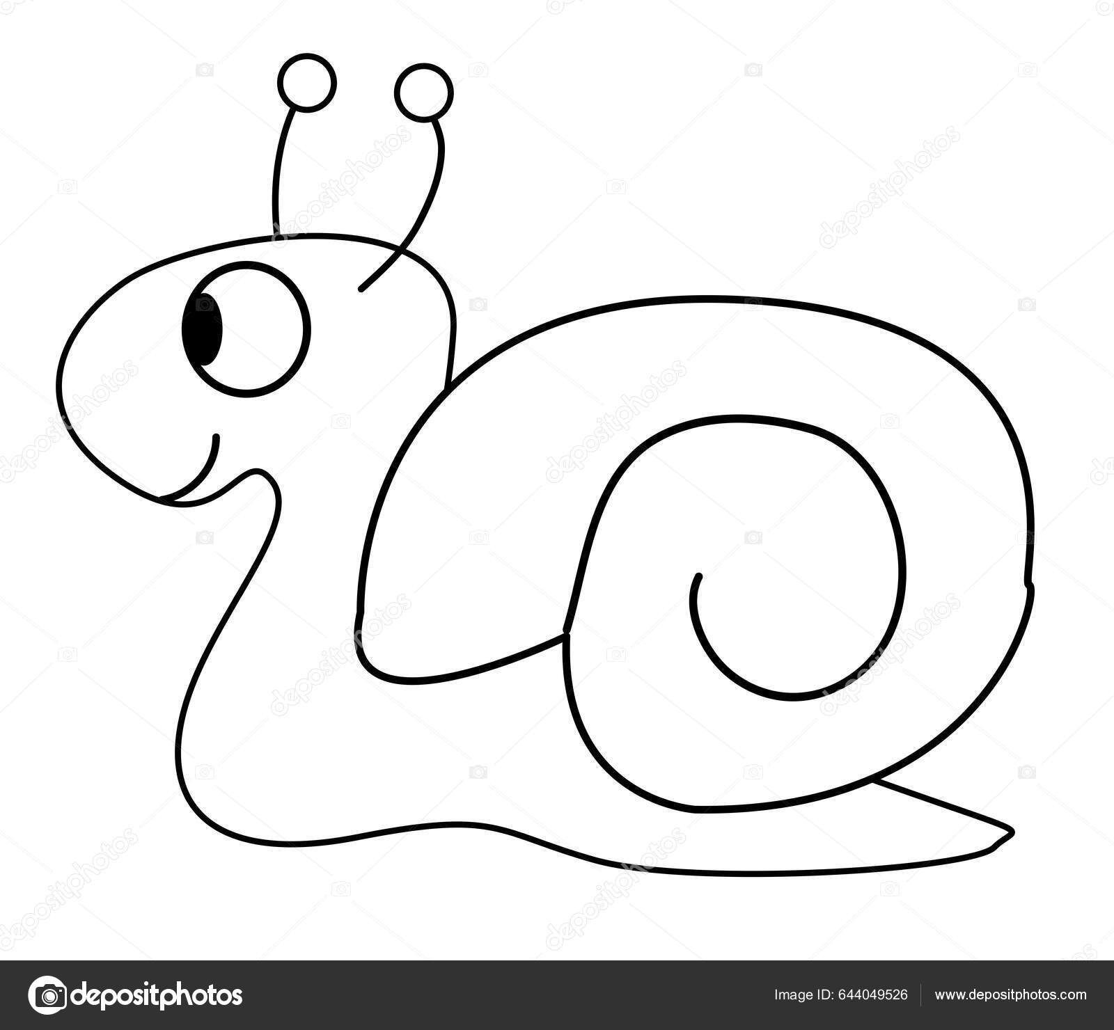 Cartoon Snail Black Line Outline Isolated White Background Stock Vector ...