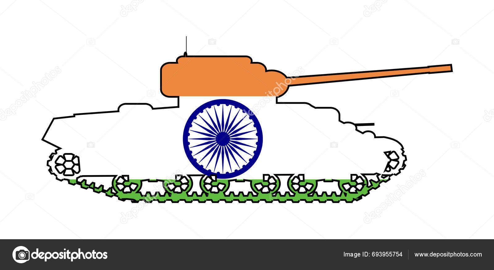 Outline Silhouette Typical India Battle Tank Showing Indian Flag Icons ...