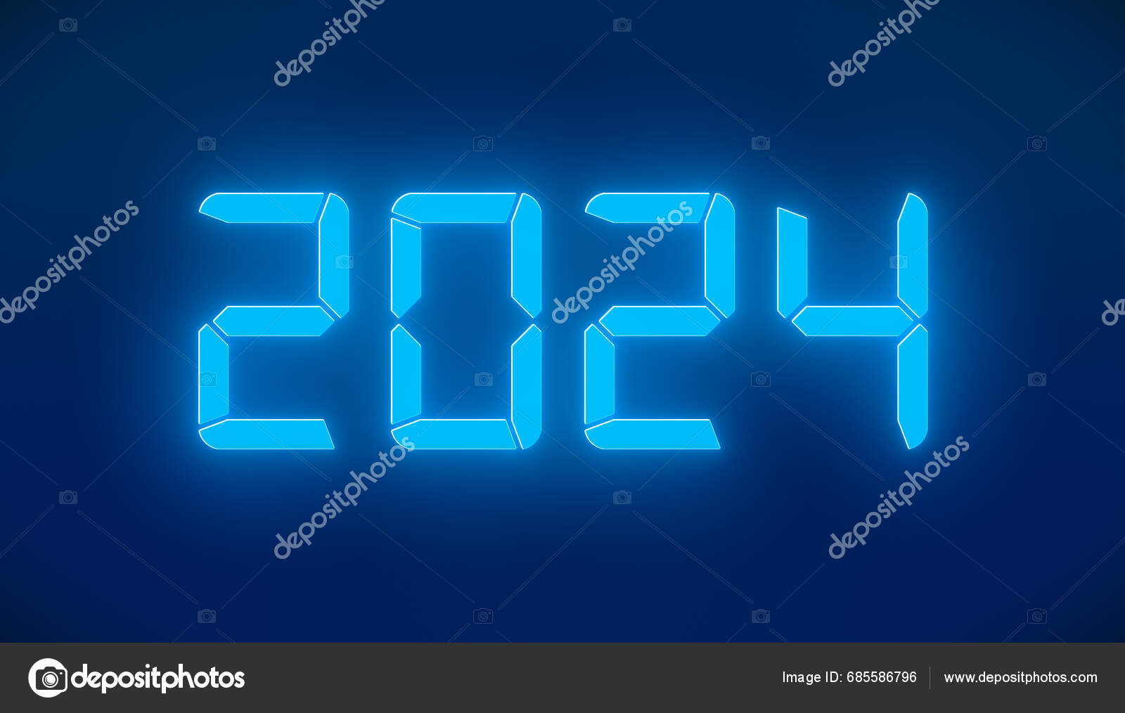 Illustration Led Display Blue New Year 2024 Dark Background Represents ...