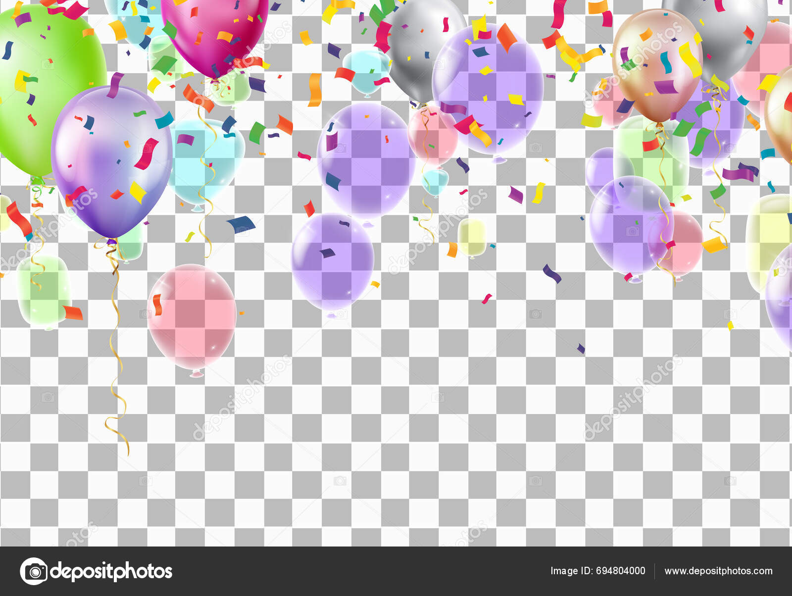 Colorful Balloons Confetti Transparent Background Vector Illustration ...