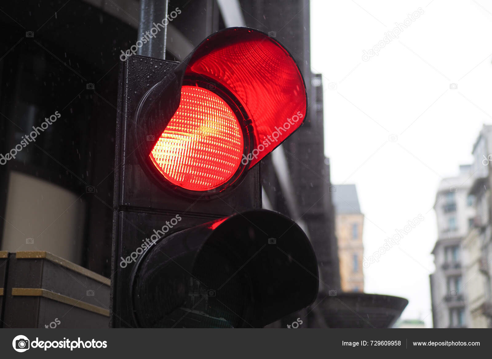 Closeup Red Traffic Light Signal City Intersection Urban Buildings ...