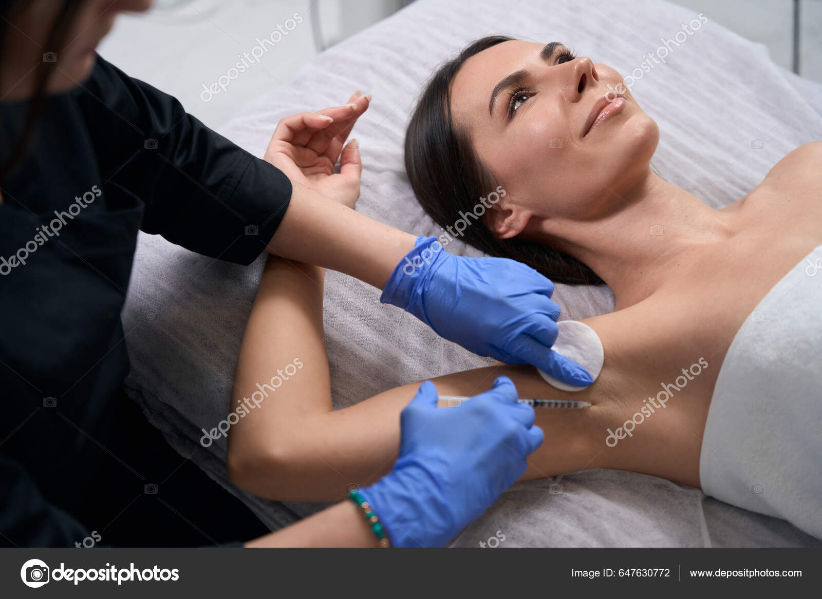 Female Protective Gloves Coat Holding Syringe Making Beauty Injections ...