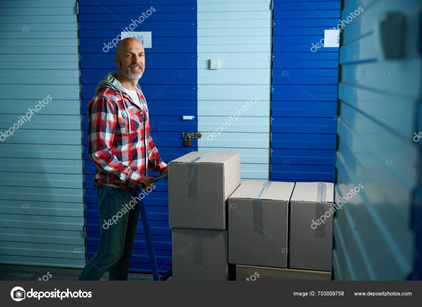 Man Transporting Things Cardboard Boxes Using Moving Dolly — Stock ...