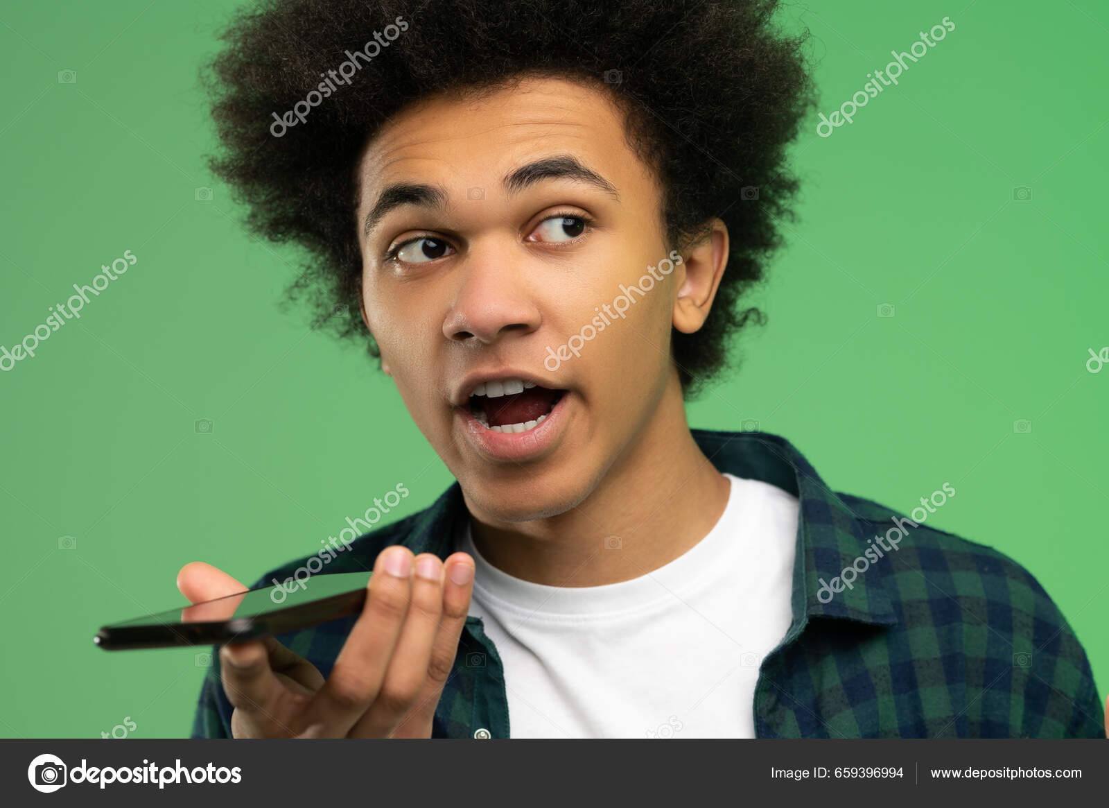 Voice Message Young African American Recording Voice Message — Stock ...