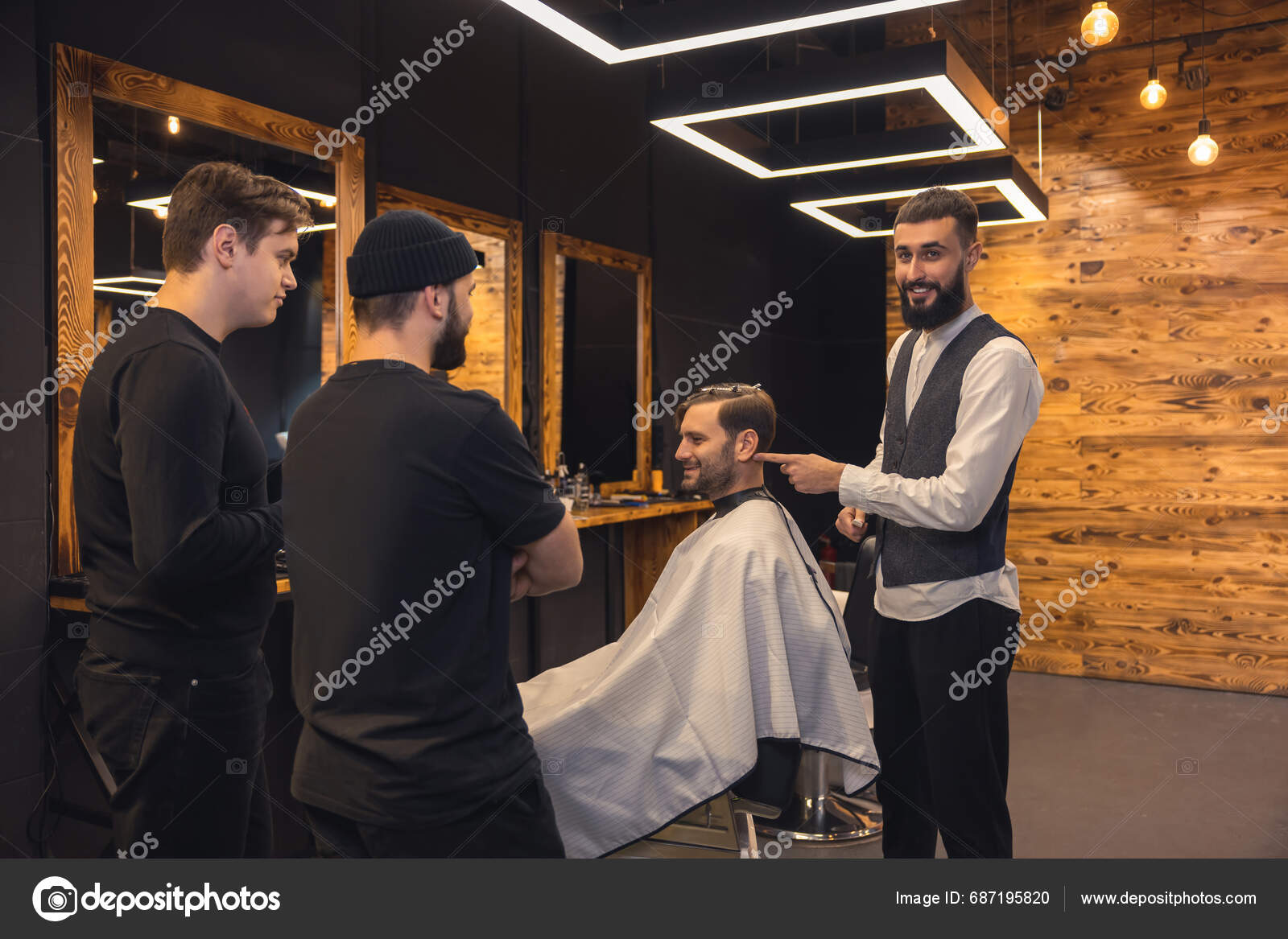 Professional Barber Teaches Student Make Mens Hairstyles Model — Stock ...