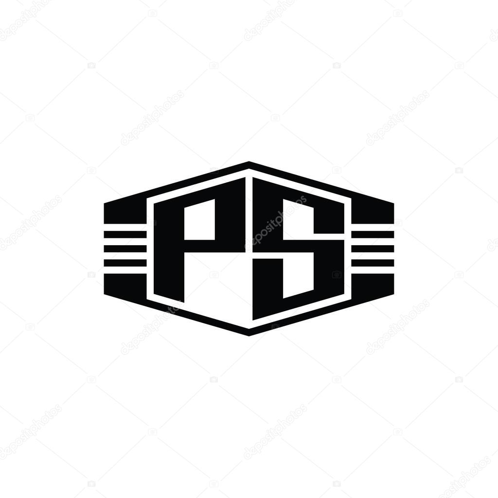 PS Carta Logo monograma hexágono emblema forma con rayas esquema estilo ...