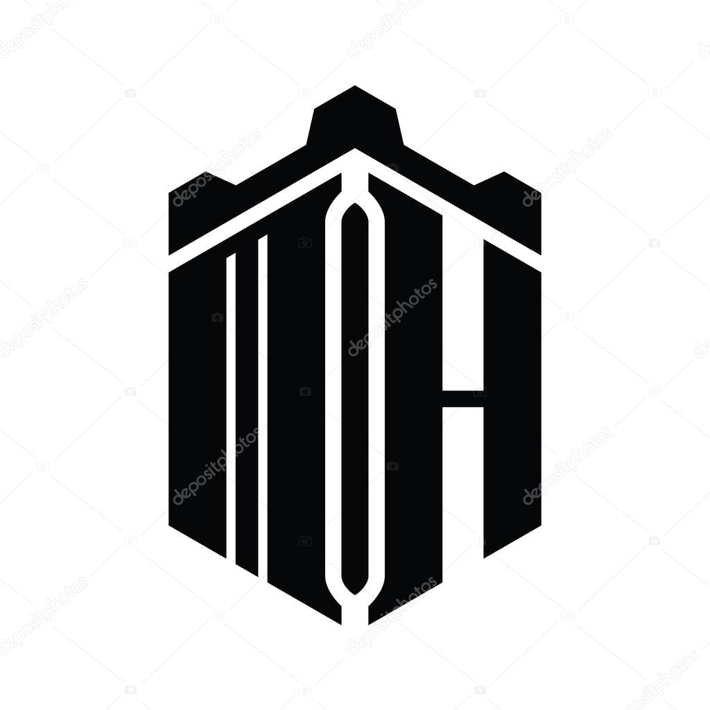 MH Carta Logo monograma hexágono forma con plantilla de diseño de ...