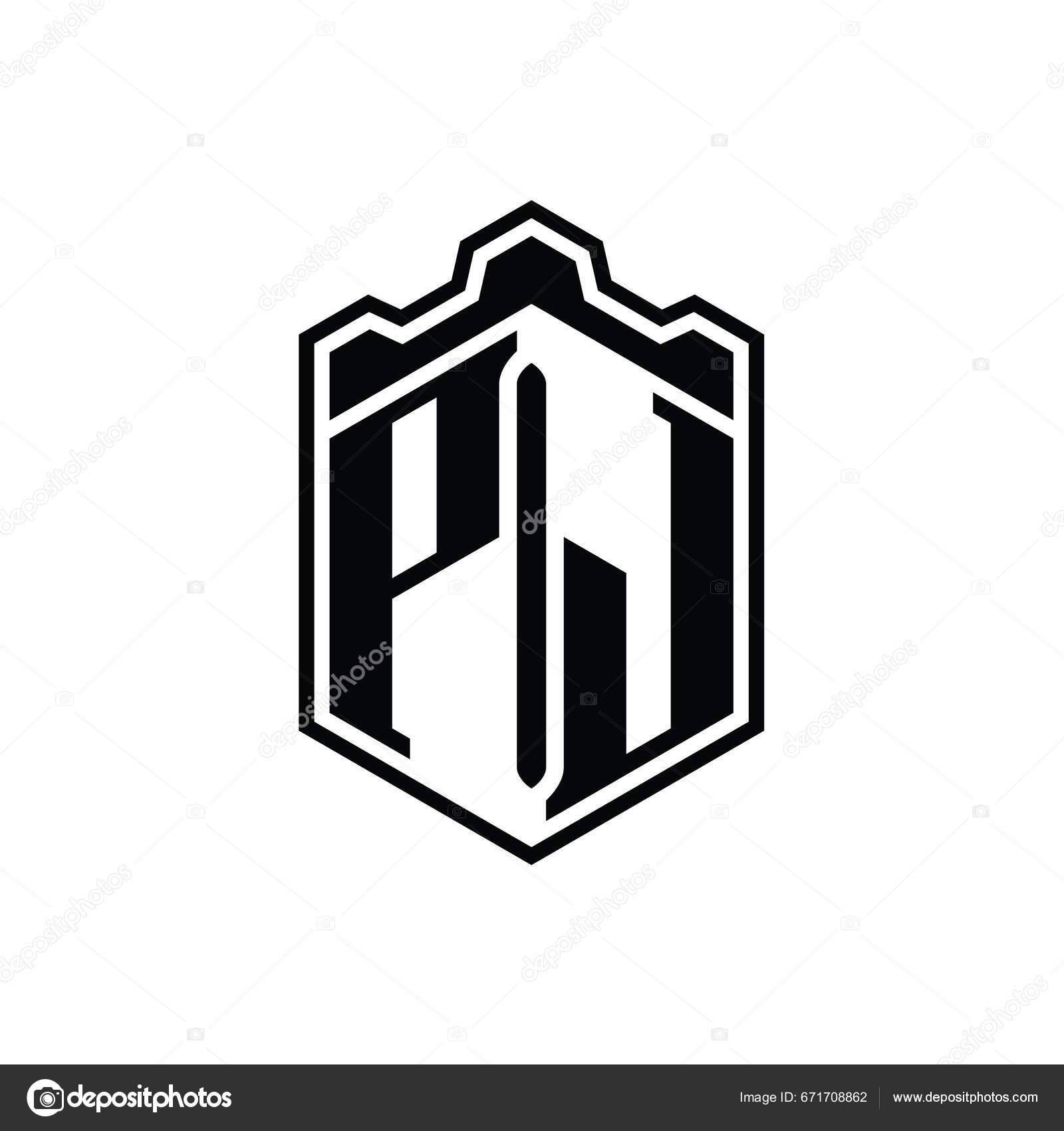 Letter Logo Monogram Hexagon Shield Shape Crown Castle Geometric Outline — Stock Photo ...
