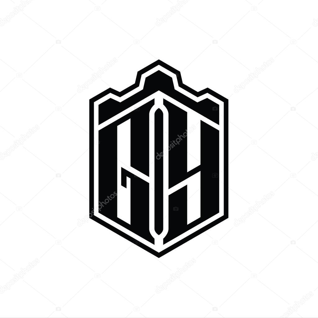 Carta GY Logo monograma hexágono escudo forma corona castillo ...