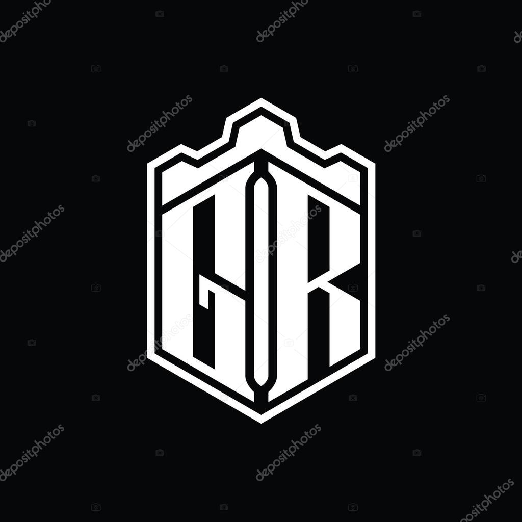 GR Carta Logo monograma hexágono escudo forma corona castillo ...