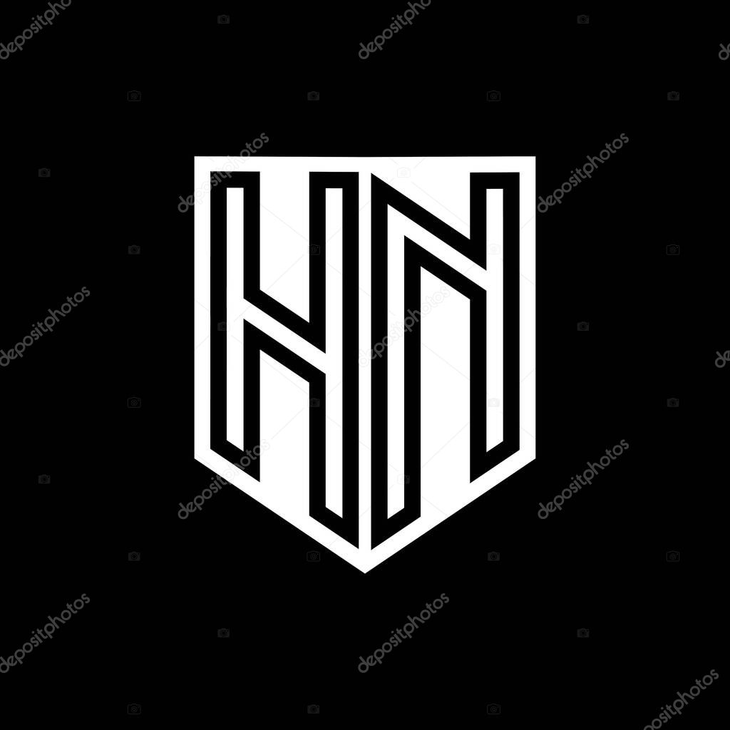 HN Carta Logo escudo monograma línea geométrica interior escudo estilo plantilla de diseño 2024