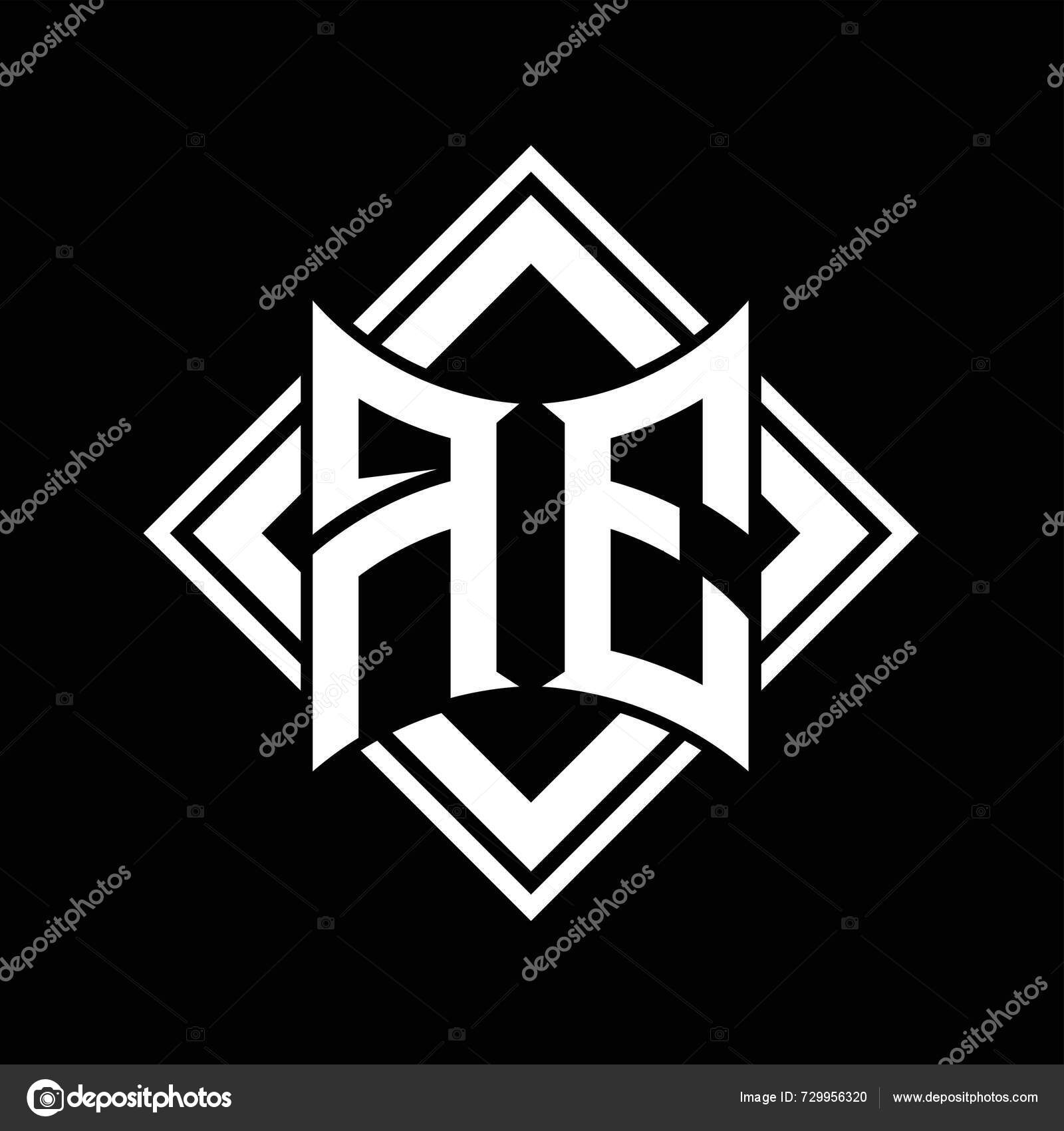 Letter Logo Abstract Shield Shape Square White Outline Black Background ...