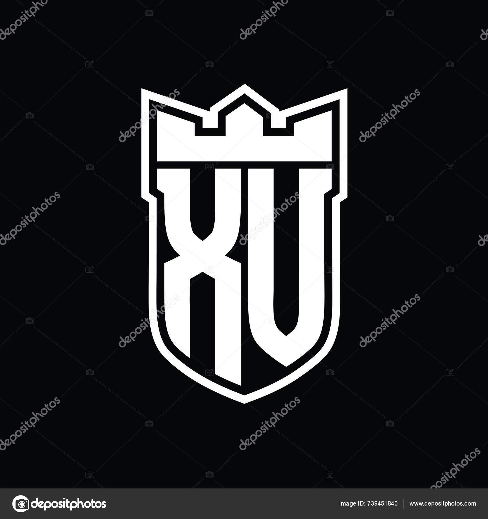 Letter Logo Shield Shape Geometric Crown White Outline Black Background — Stock Photo ...