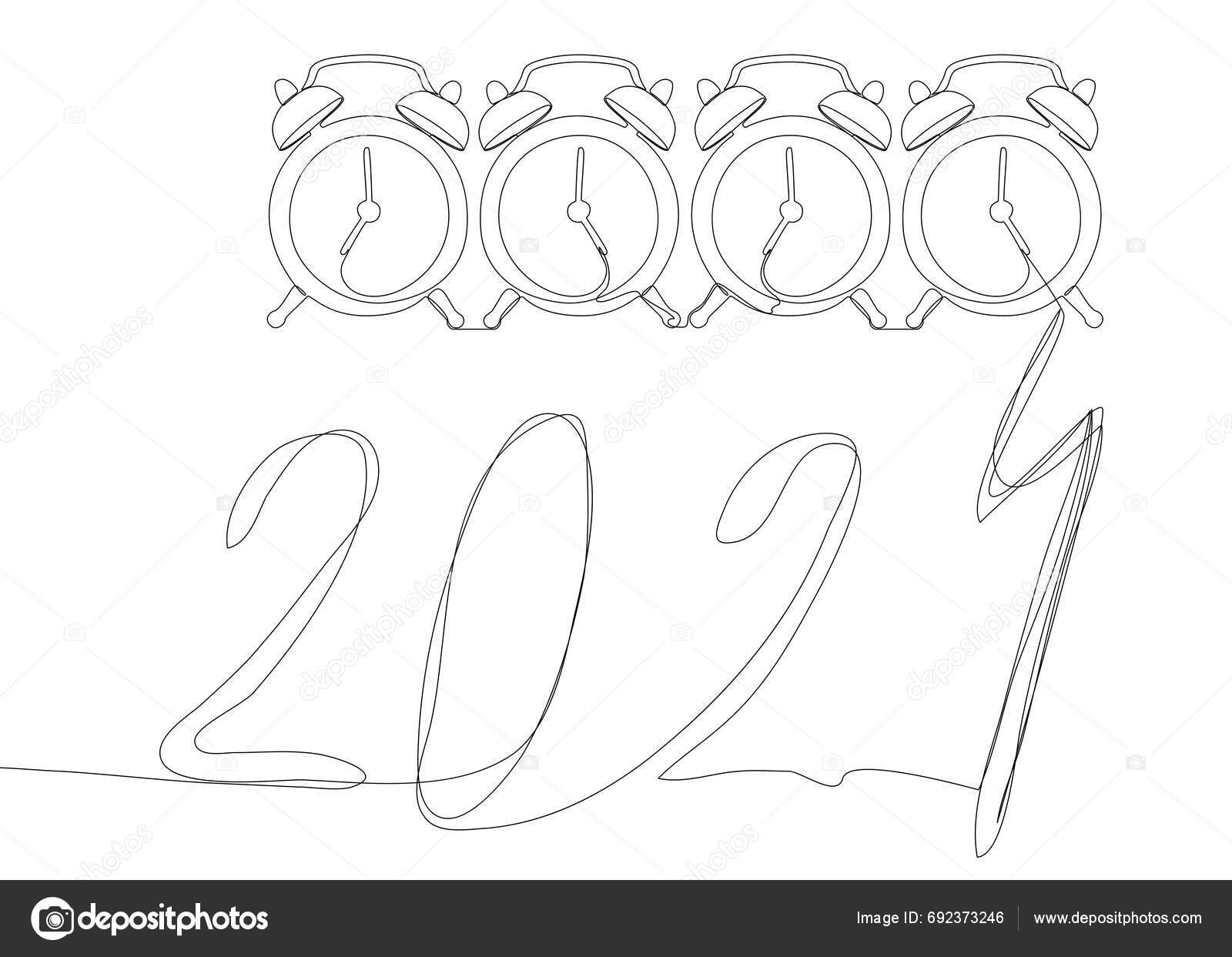 One Continuous Line Alarm Clock Number 2024 Thin Line Holiday Stock Vector By ©bobvector 692373246