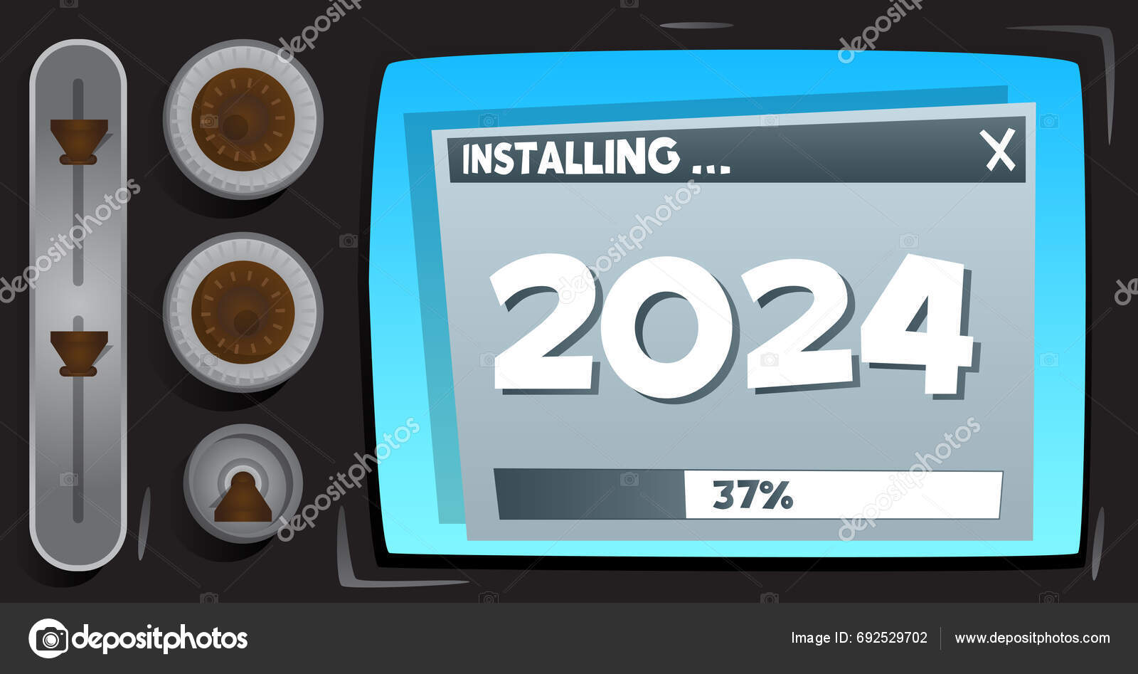 Cartoon Computer Number 2024 Message Screen Displaying Installation ...