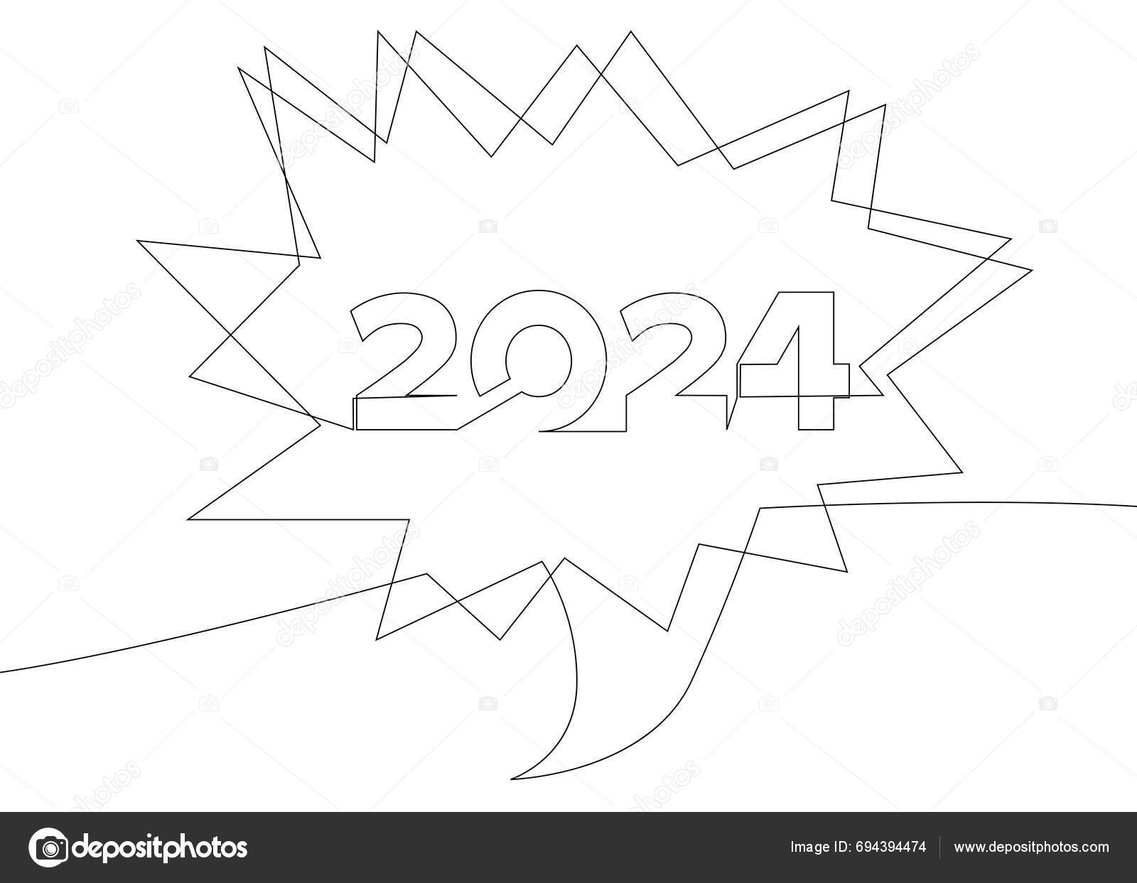 One Continuous Line Speech Bubble 2024 Number Thin Line Illustration Stock Vector By ©bobvector