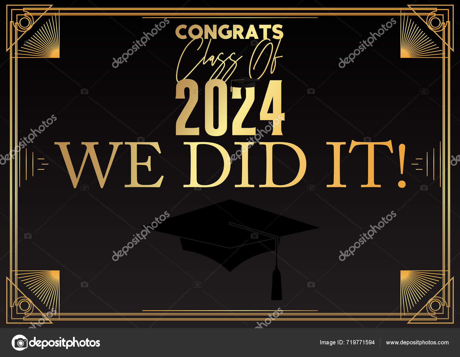 Kelas Hitam Dan Emas Dari 2024 Templat Desain Wisuda Undangan Vektor ...