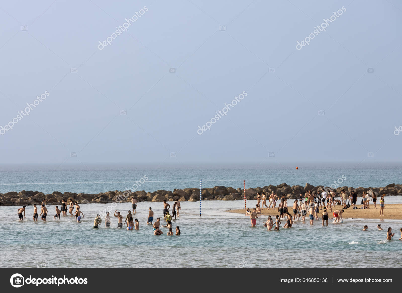 Haifa Israel March 2023 Young People Dado Beach Sunbathe Play — Stock ...