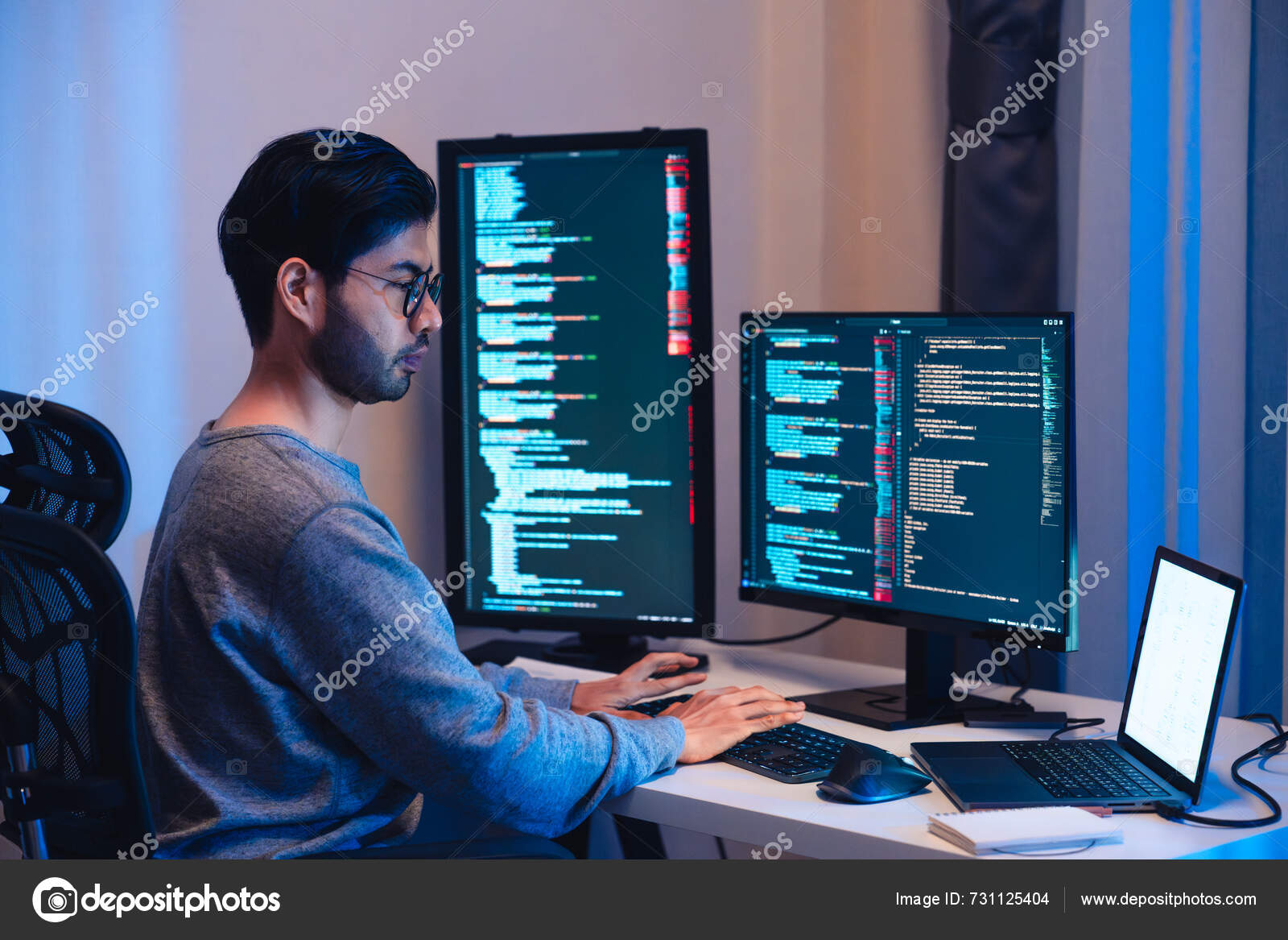 Indian Software Development Working Coding Computer Screen Flowchart ...