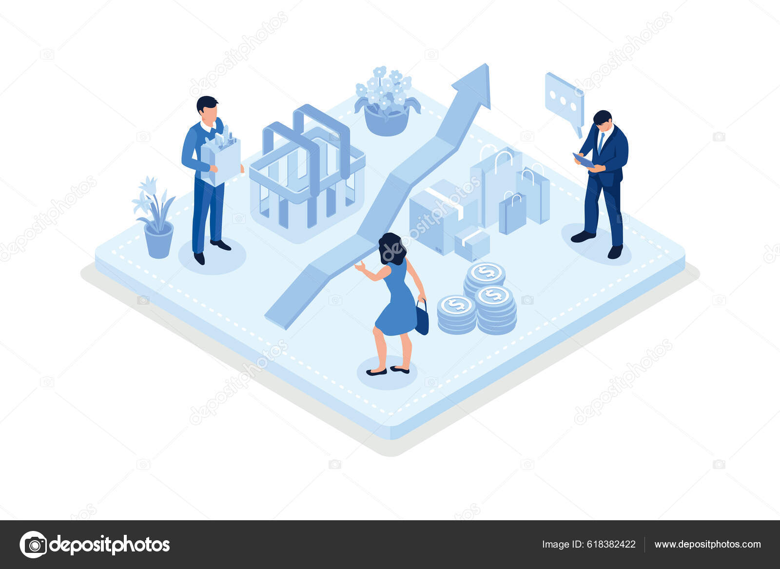 Inflasi Ilustrasi Ditetapkan Karakter Membeli Makanan Supermarket Dan ...