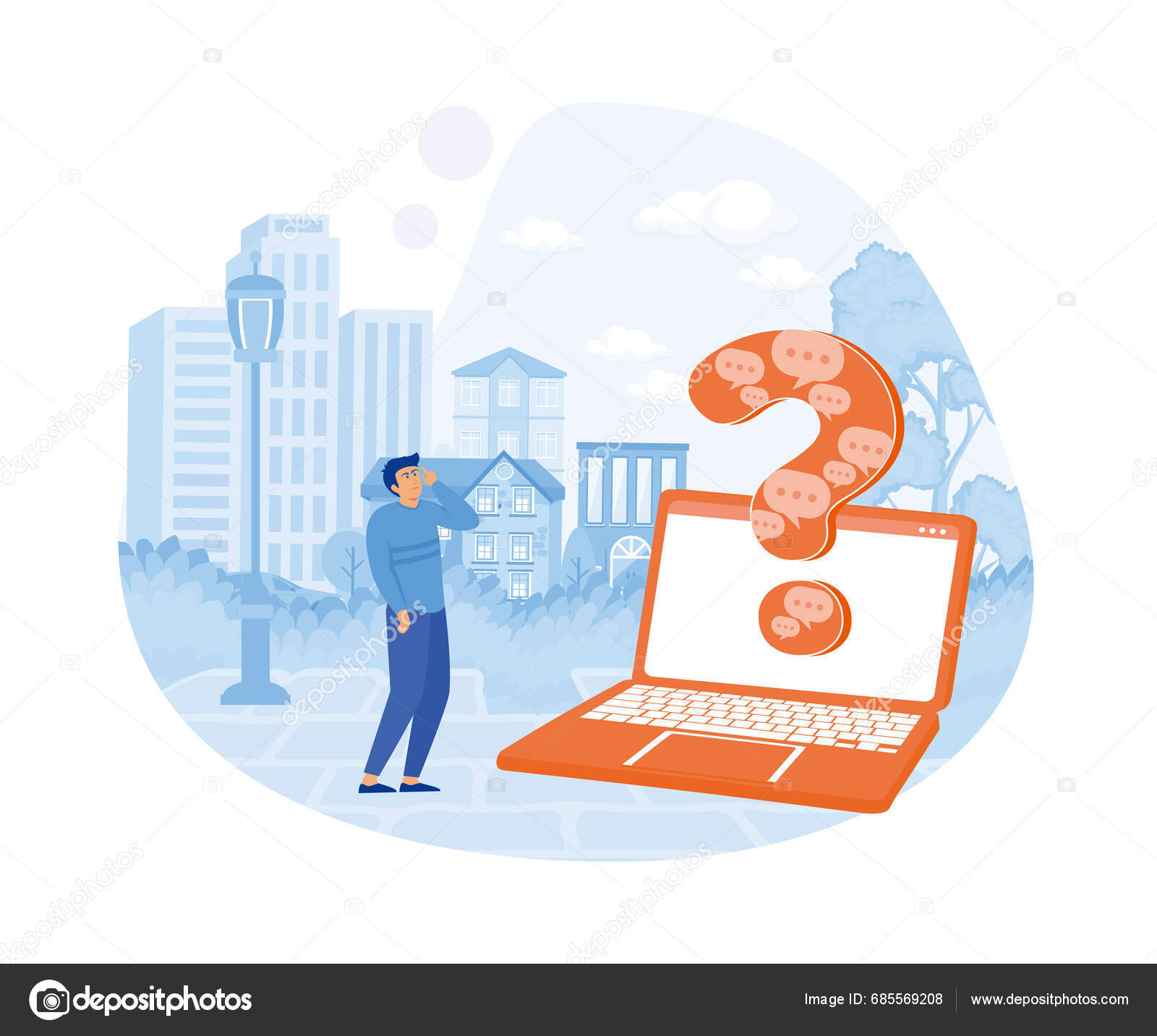 Portrait Thoughtful People Thinking Solving Problem Faq Frequently ...