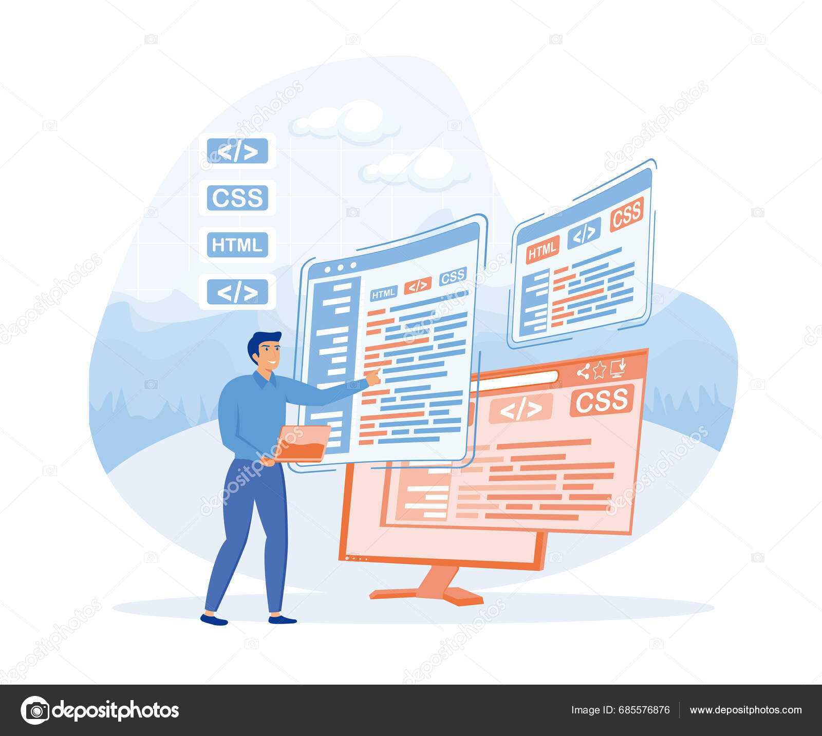Web Development Concept Flat Style Developers Team Construct Web ...
