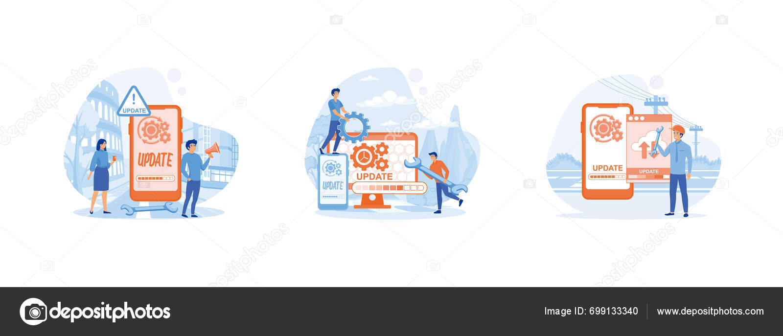 Cartoon Software Update People Mobile App Design Update Software Mini Stock Vector By ©wafi99d