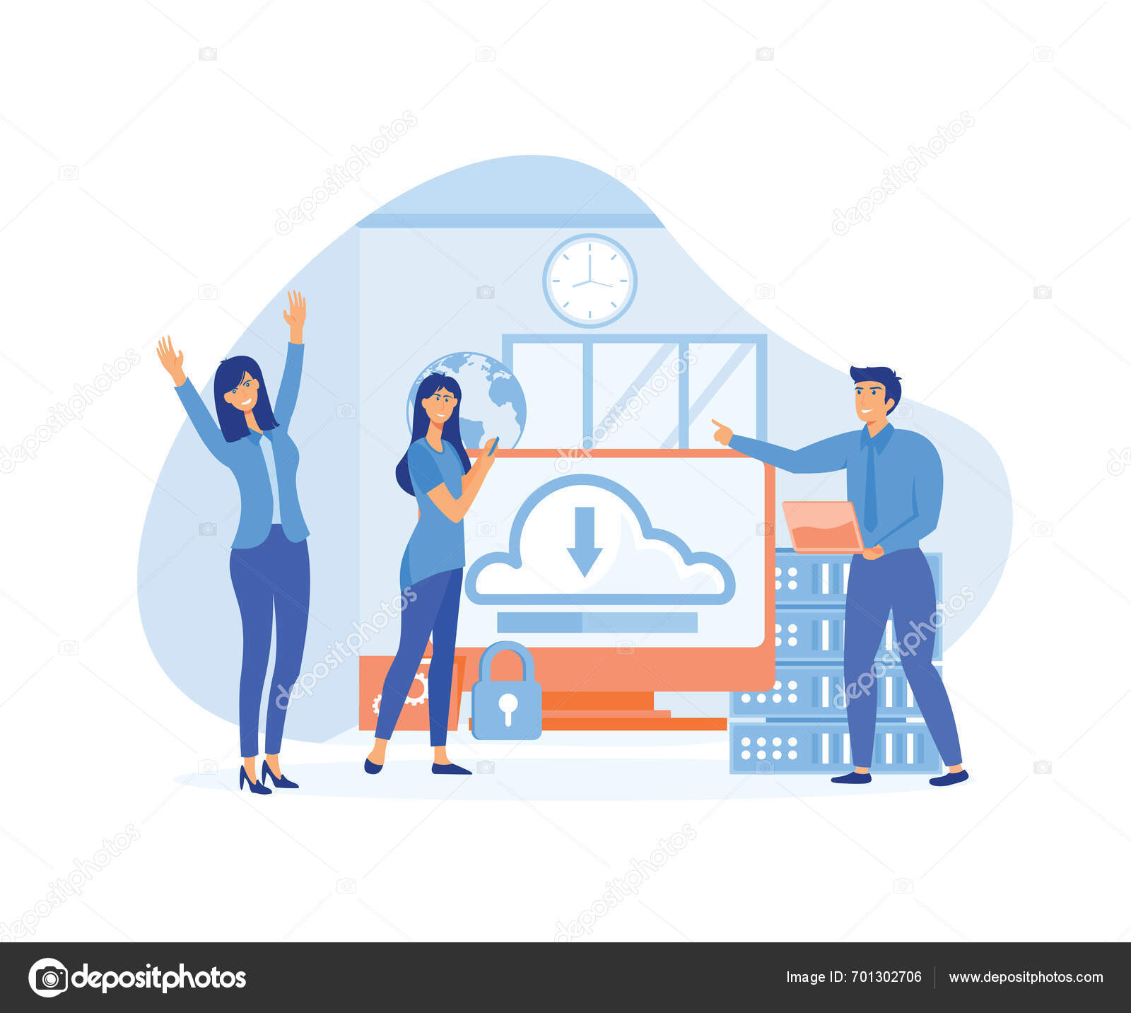 Cloud Computing Concept Business People Storing Data Cloud Server Flat ... Cloud Computing Concept Business People Storing Data Cloud Server Flat ...