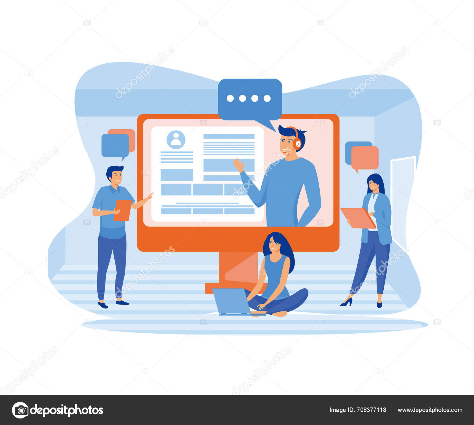 Online Assistant Concept Virtual Help Service Advises Client Customer ...