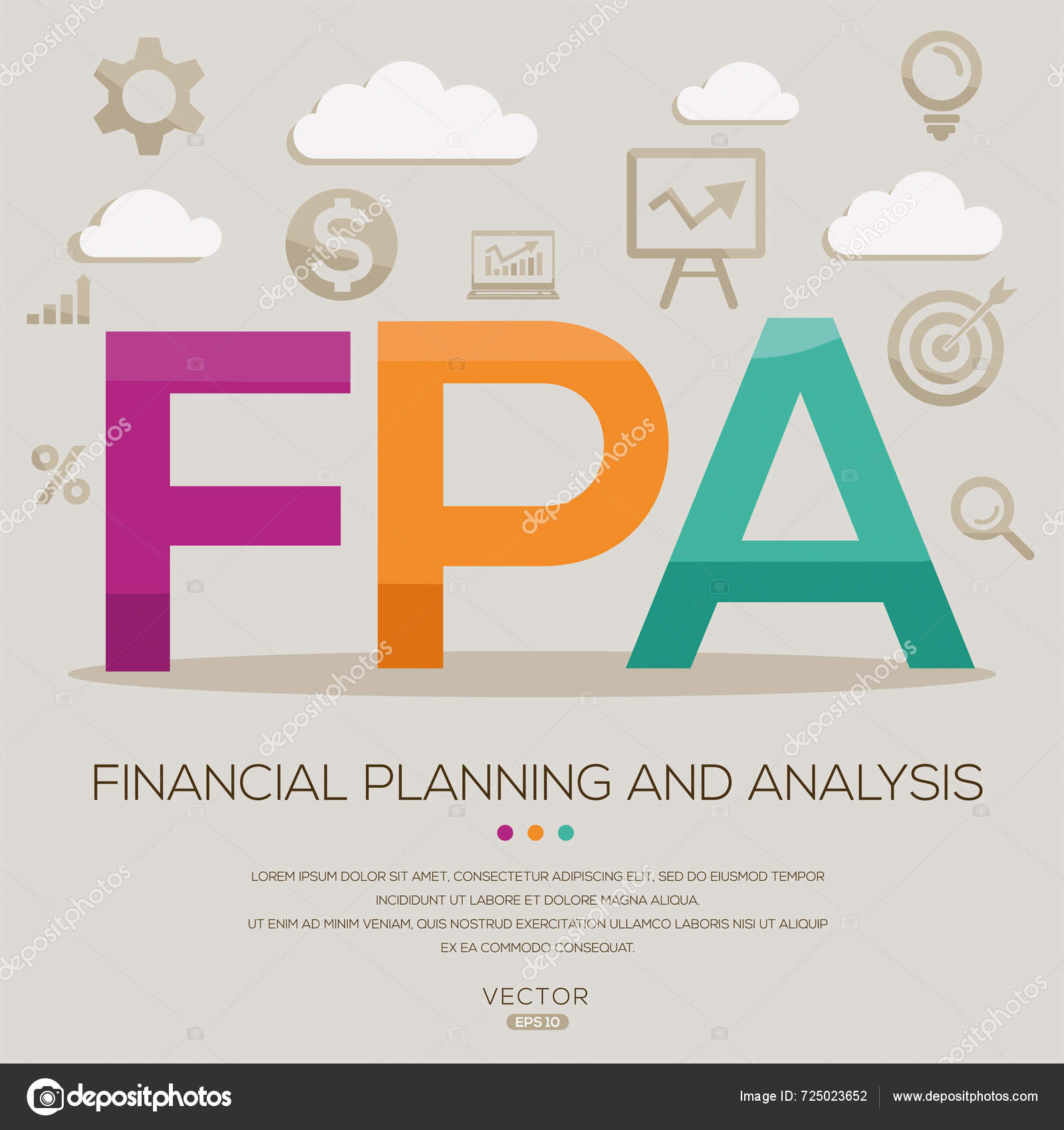 Fpa Planejamento Financeiro Análise Letras Ícones Ilustração Vetorial ...