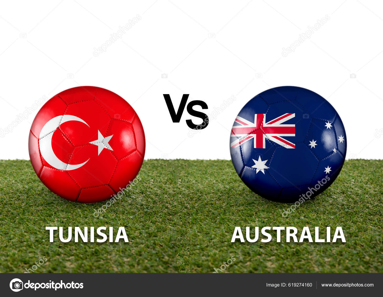 Two Balls Flags Rival Countries Tunisia Australia Grass Qatar 2022 ...