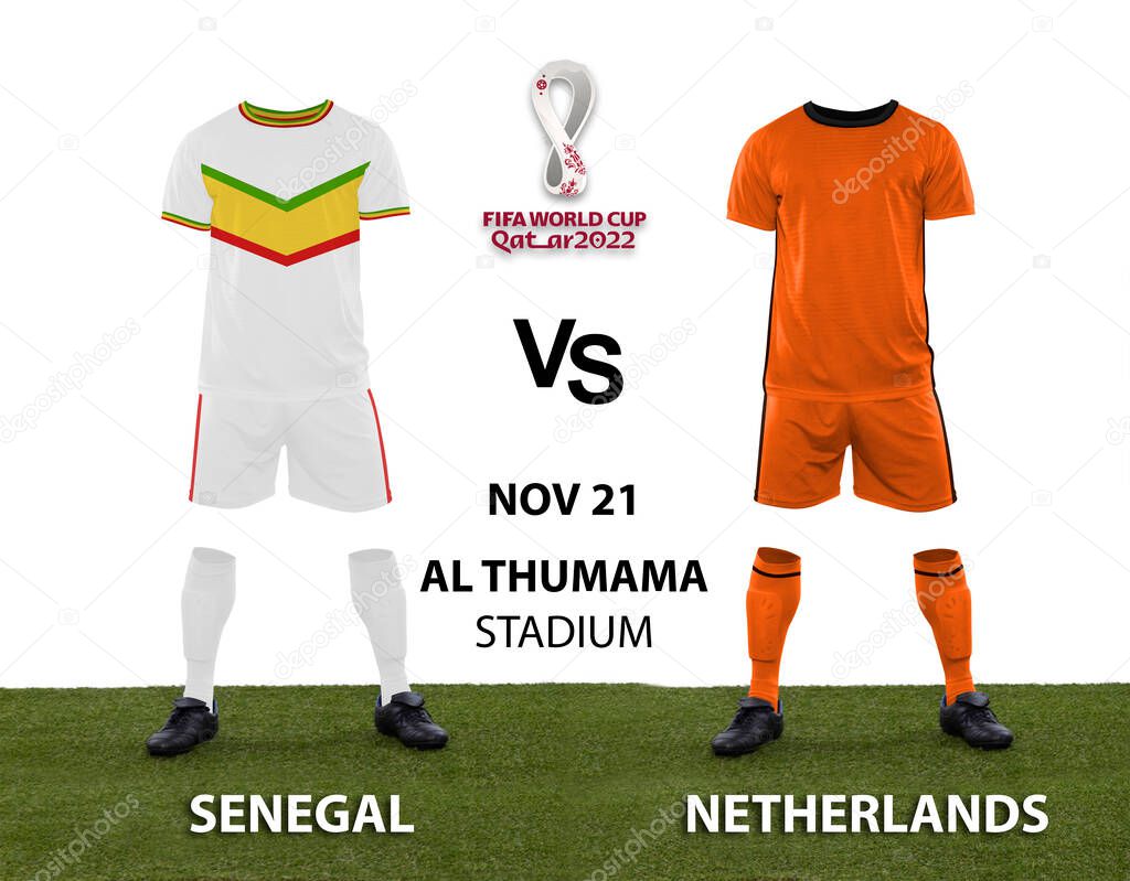 Partido entre SENEGAL vs PAÍSES BAJOS uniformes de los países en el ...