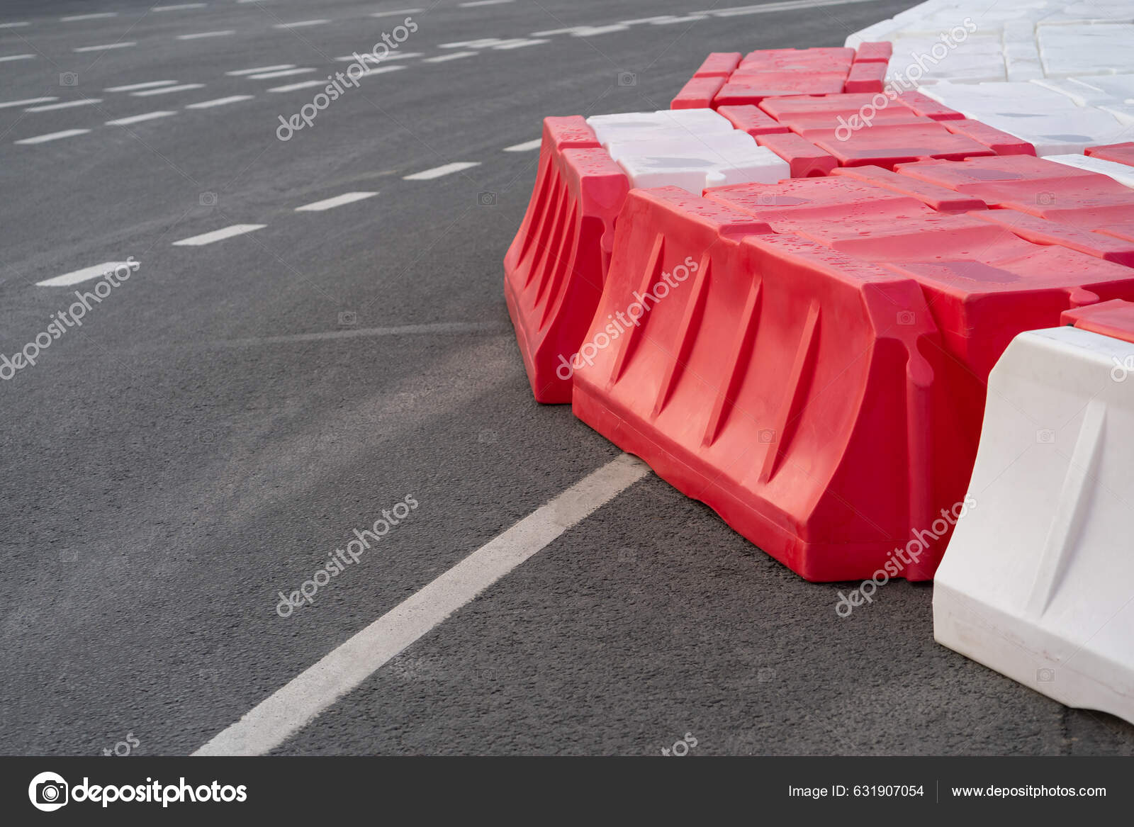 Temporary Road Barriers Installed Asphalt Intermittent Markings Prevent ...
