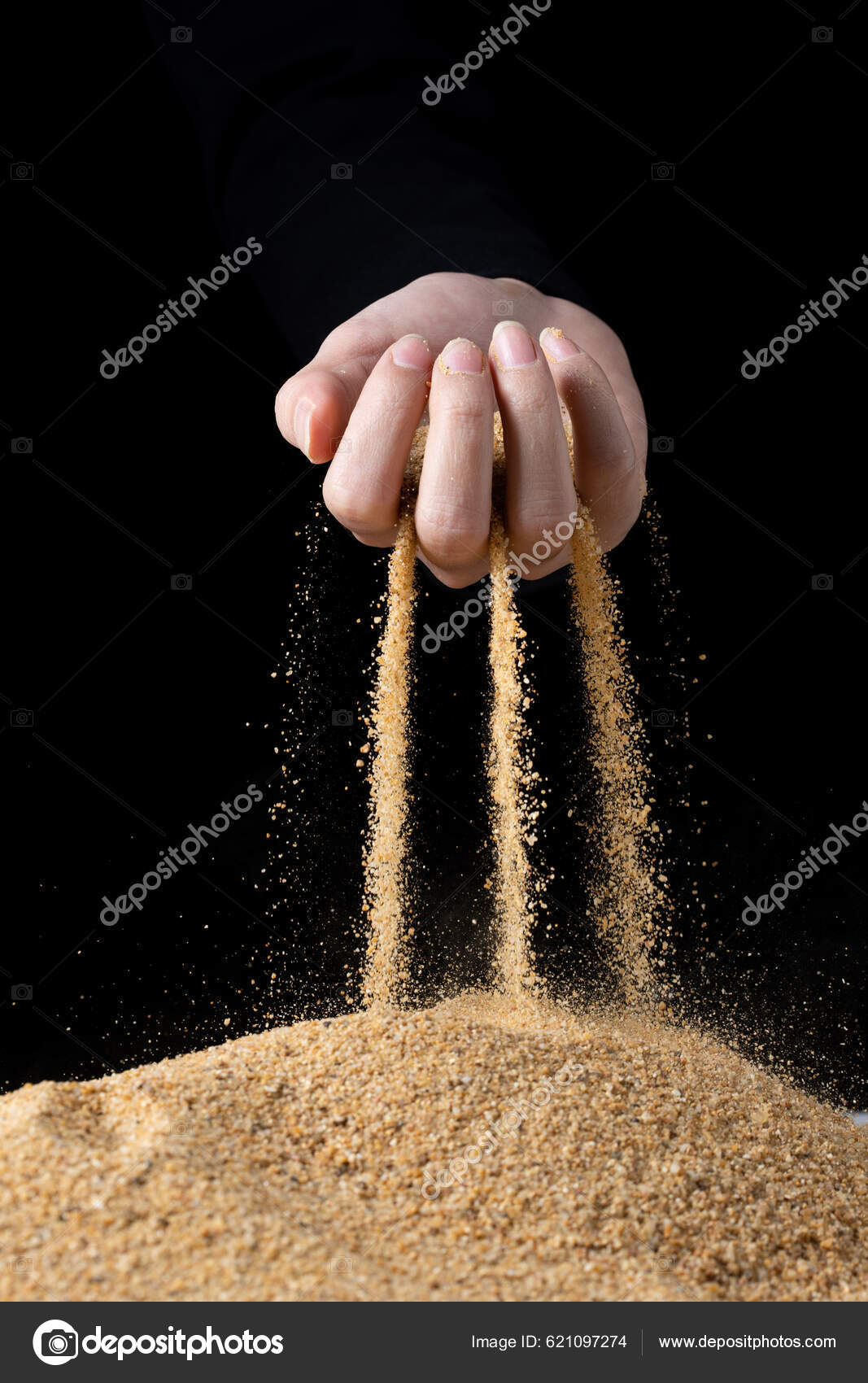 Hand Releasing Dropping Sand Fine Sand Flowing Pouring Fingers Black ...