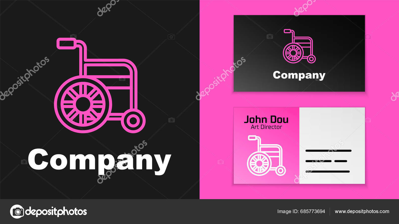 Pink Line Wheelchair Disabled Person Icon Isolated Black Background ...