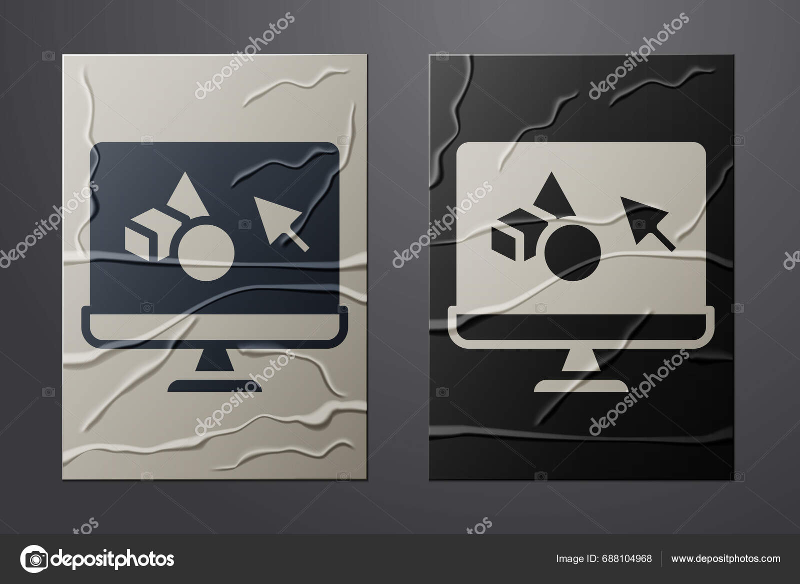 White Printer Software Icon Isolated Crumpled Paper Background Printing ...