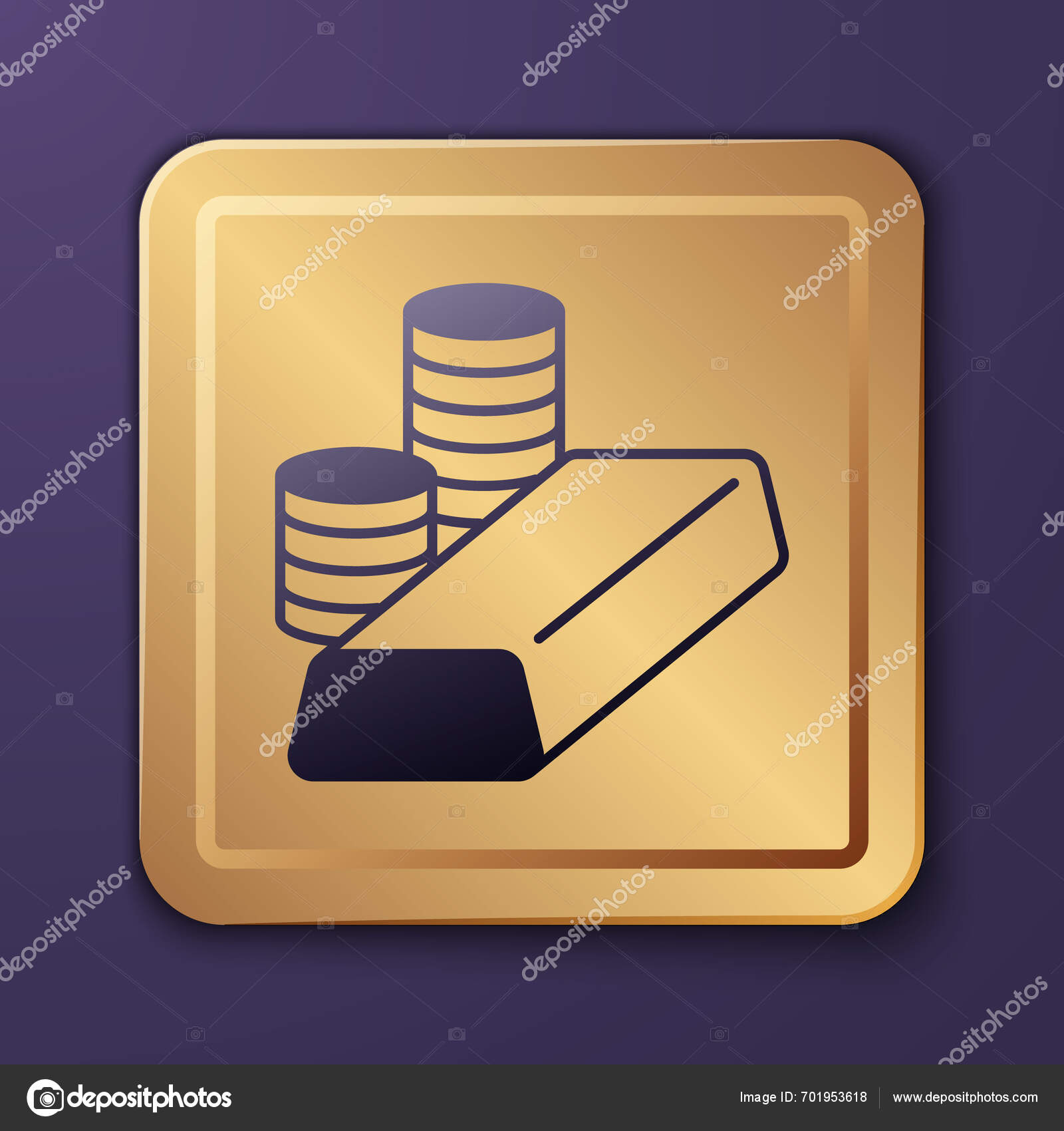 Purple Gold Coin Gold Bars Icon Isolated Purple Background Banking ...